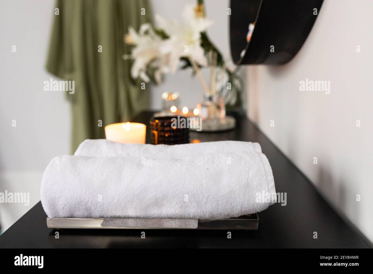 Contemporary interior design in modern house with makeup table, comfort ...