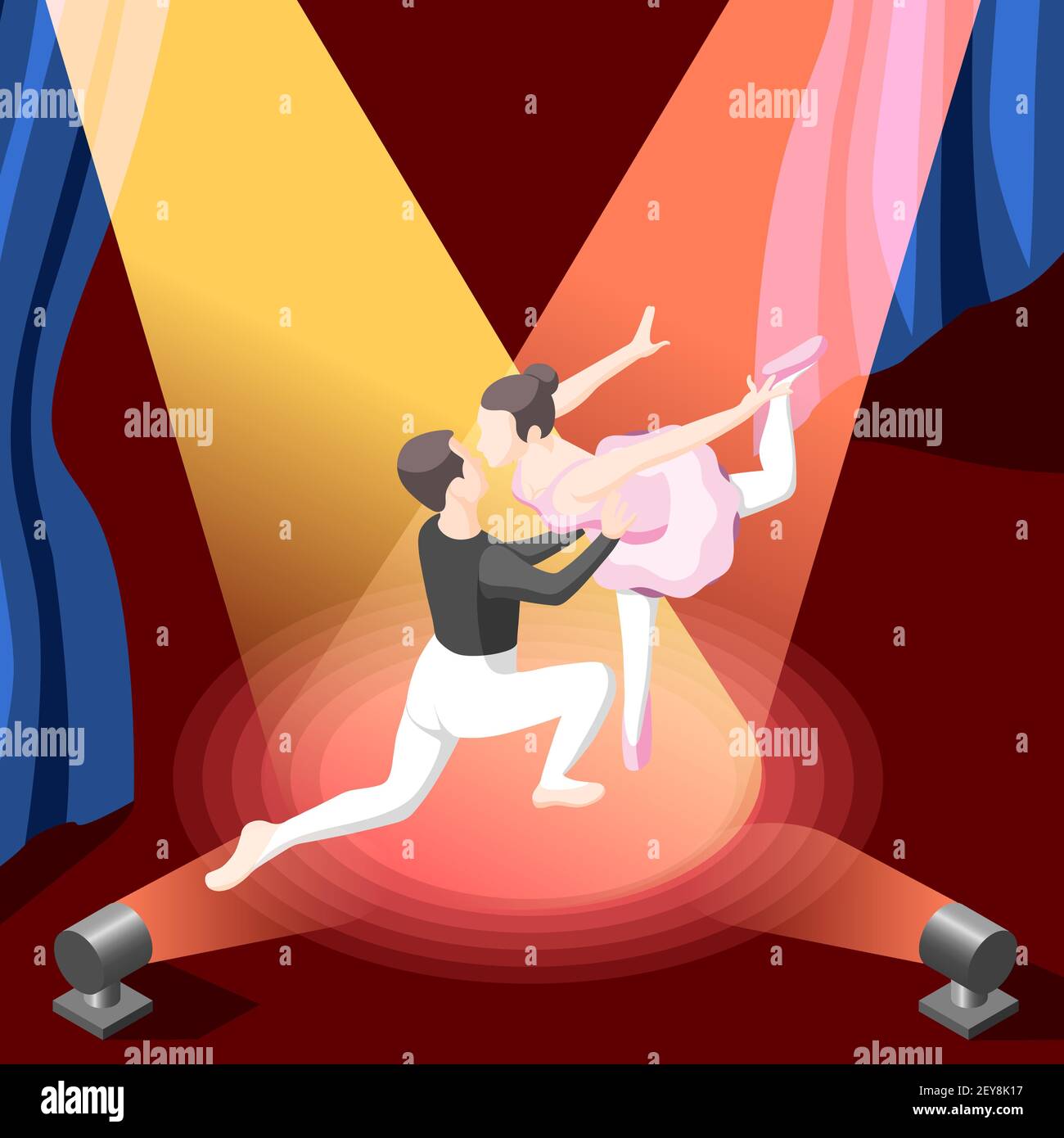 Colorful isometric vector illustration of couple dancing ballet on ...