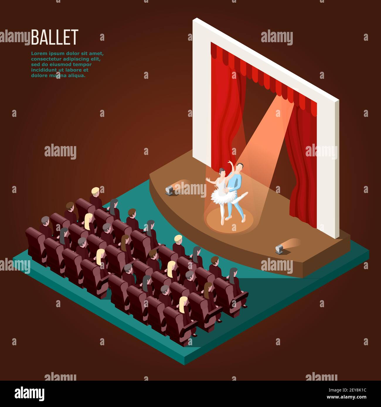 Ballet isometric poster with dancing couple on scene of musical theater ...
