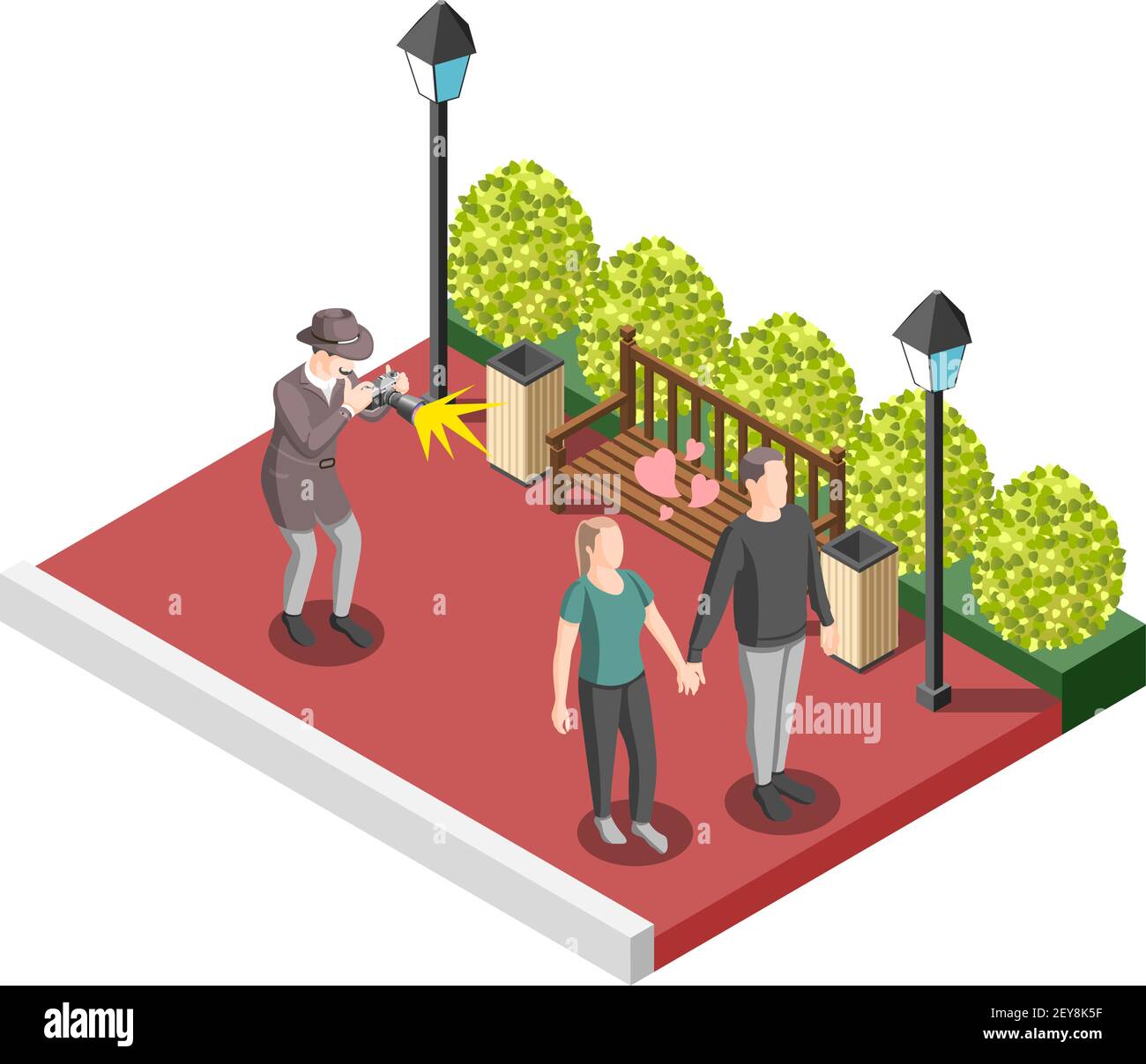 Private detective isometric design concept with man in hat watching for ...