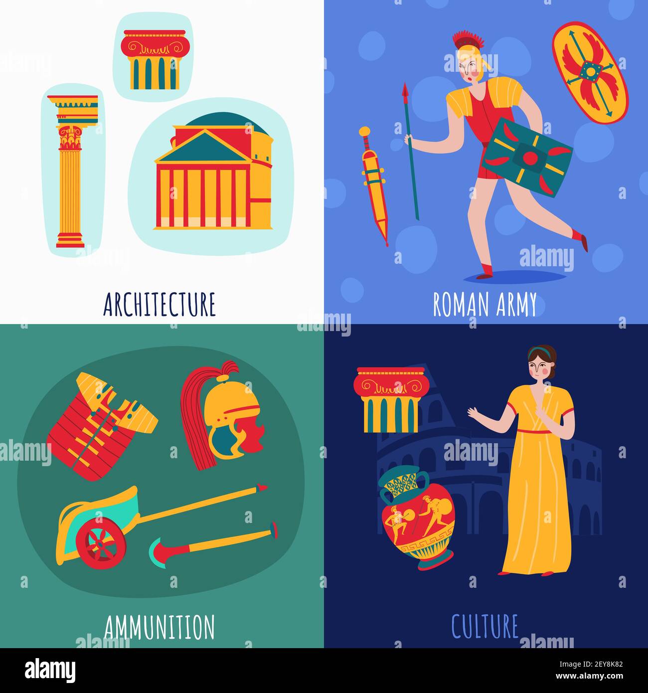 Ancient rome empire design concept with isolated flat icons of vintage ...
