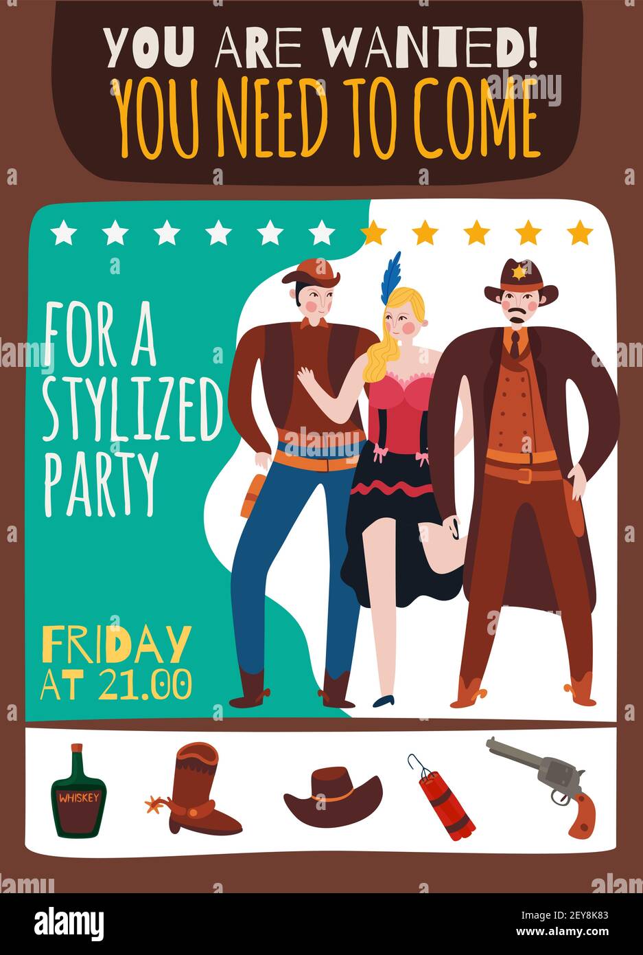 Wild west cowboy poster with hand written style text description and ...