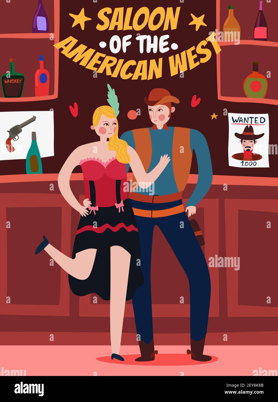 Wild west cowboy composition of flat human characters and vintage ...