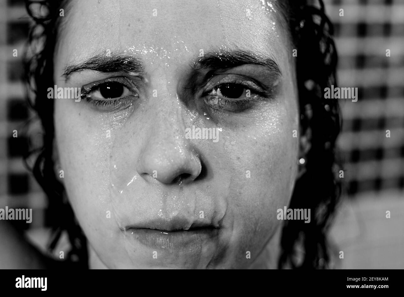 Woman in shower bathroom Black and White Stock Photos & Images - Alamy