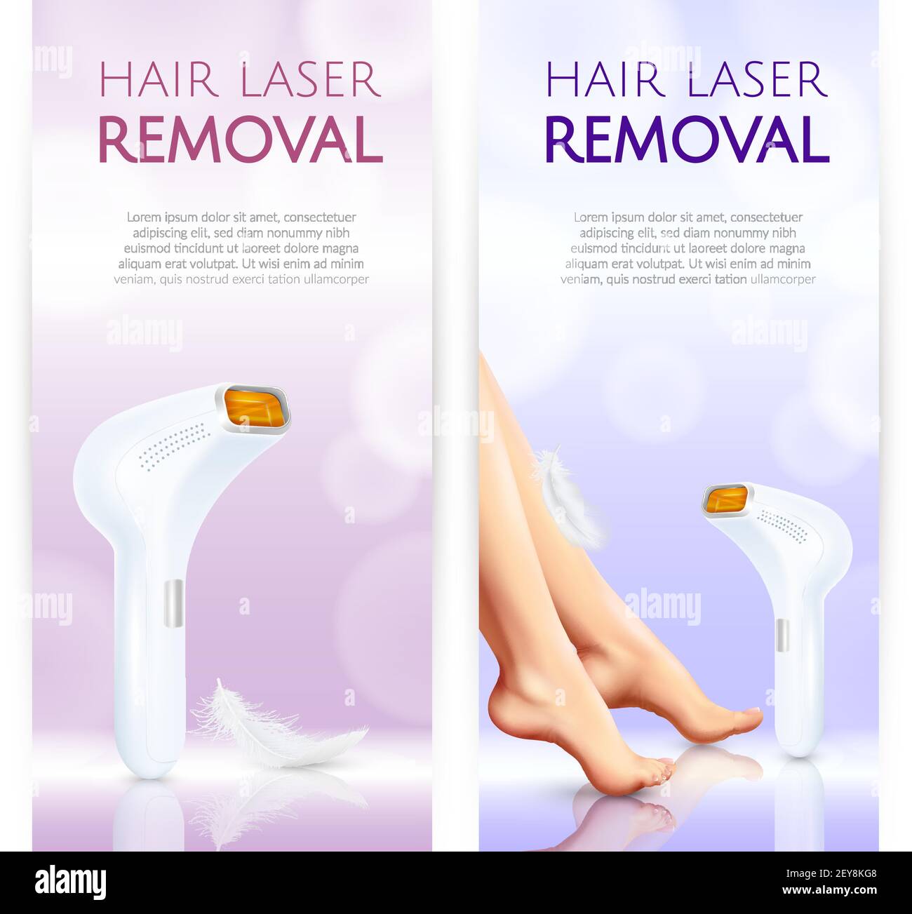 Hair removal vertical banners with laser epilator smooth woman legs and ...