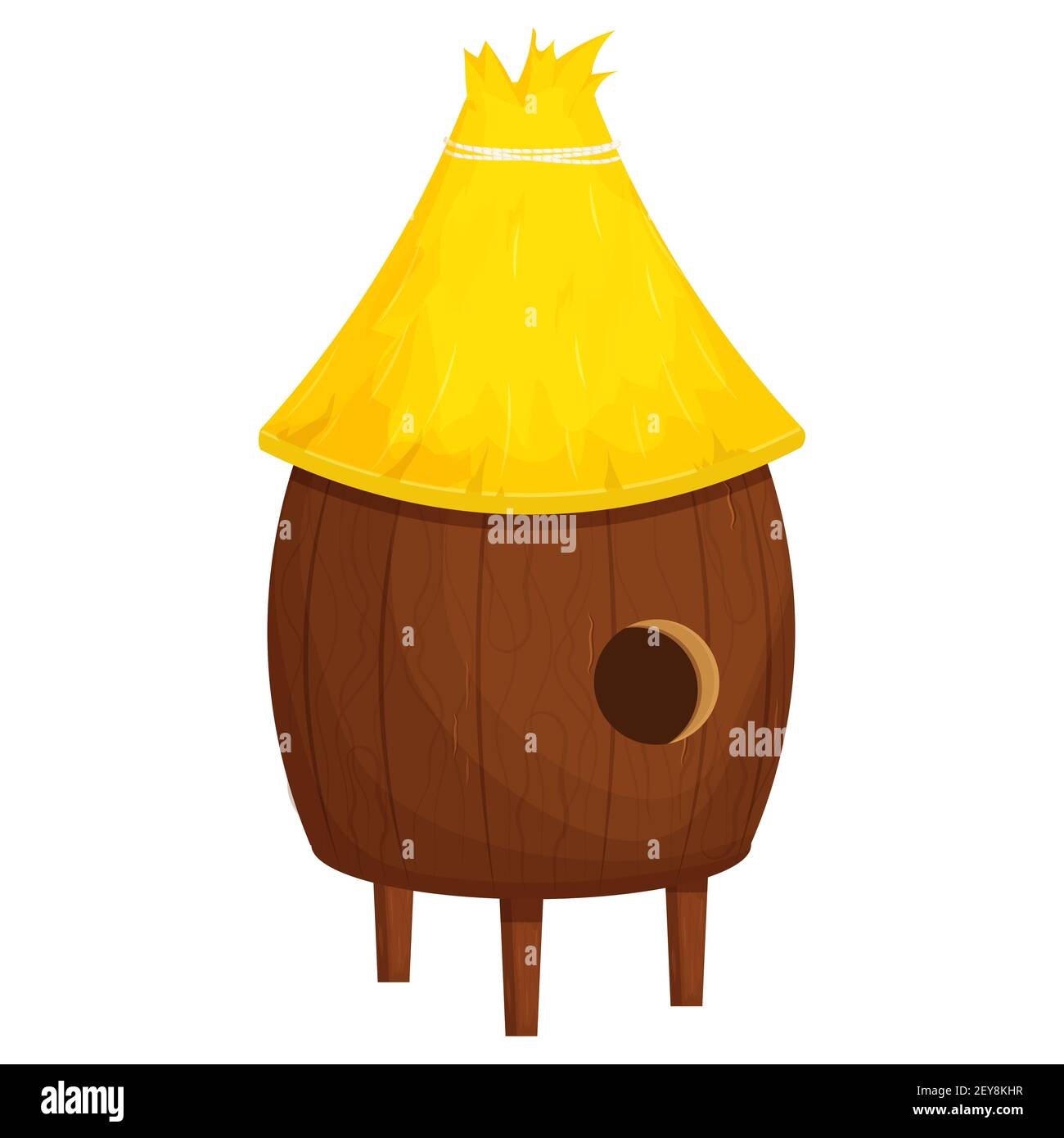 Old wooden beehive in brown colour in cartoon style isolated on white ...