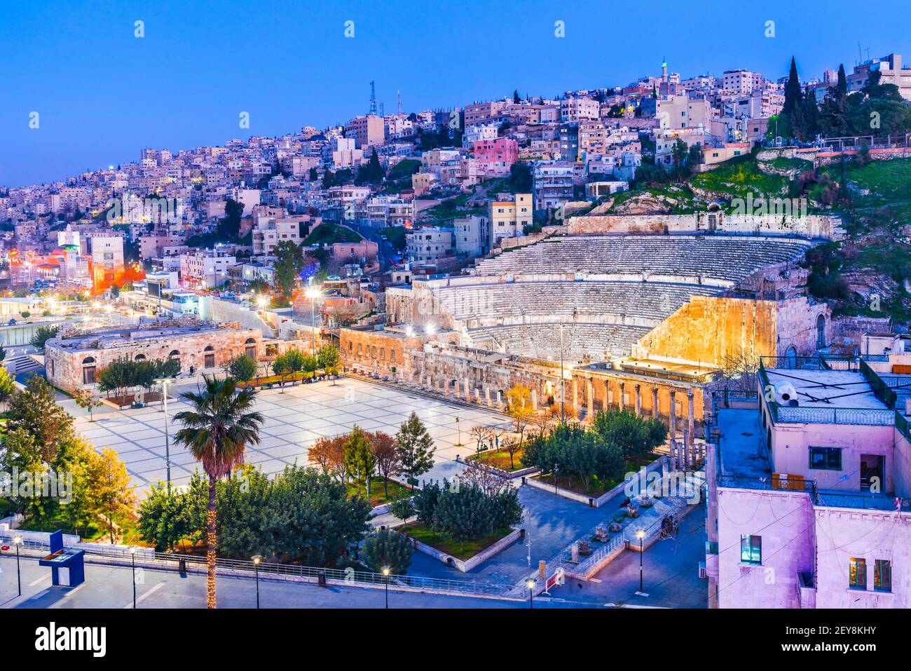 Amman, Jordan. View of the Roman Theater and the city of Amman, ancient ...