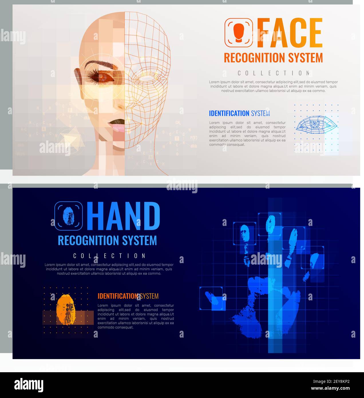 Authorization Verification Horizontal Banners Set With Biometric