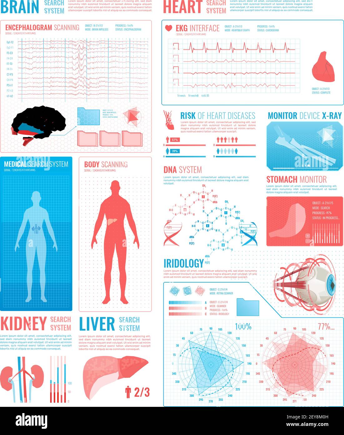 Medical interface elements with body scanning brain and heart search ...