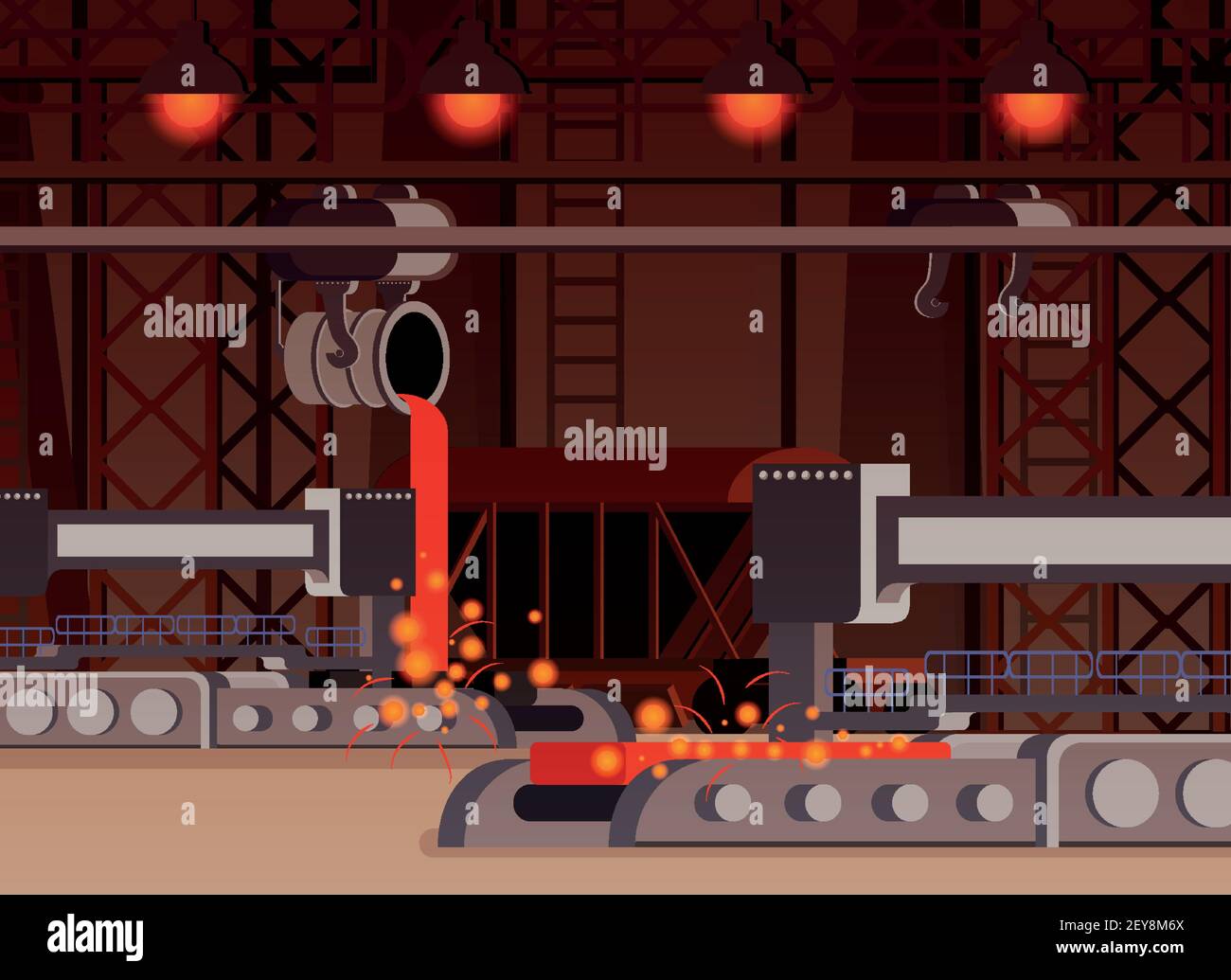 Steel production flat composition casting process in foundry work shop ...
