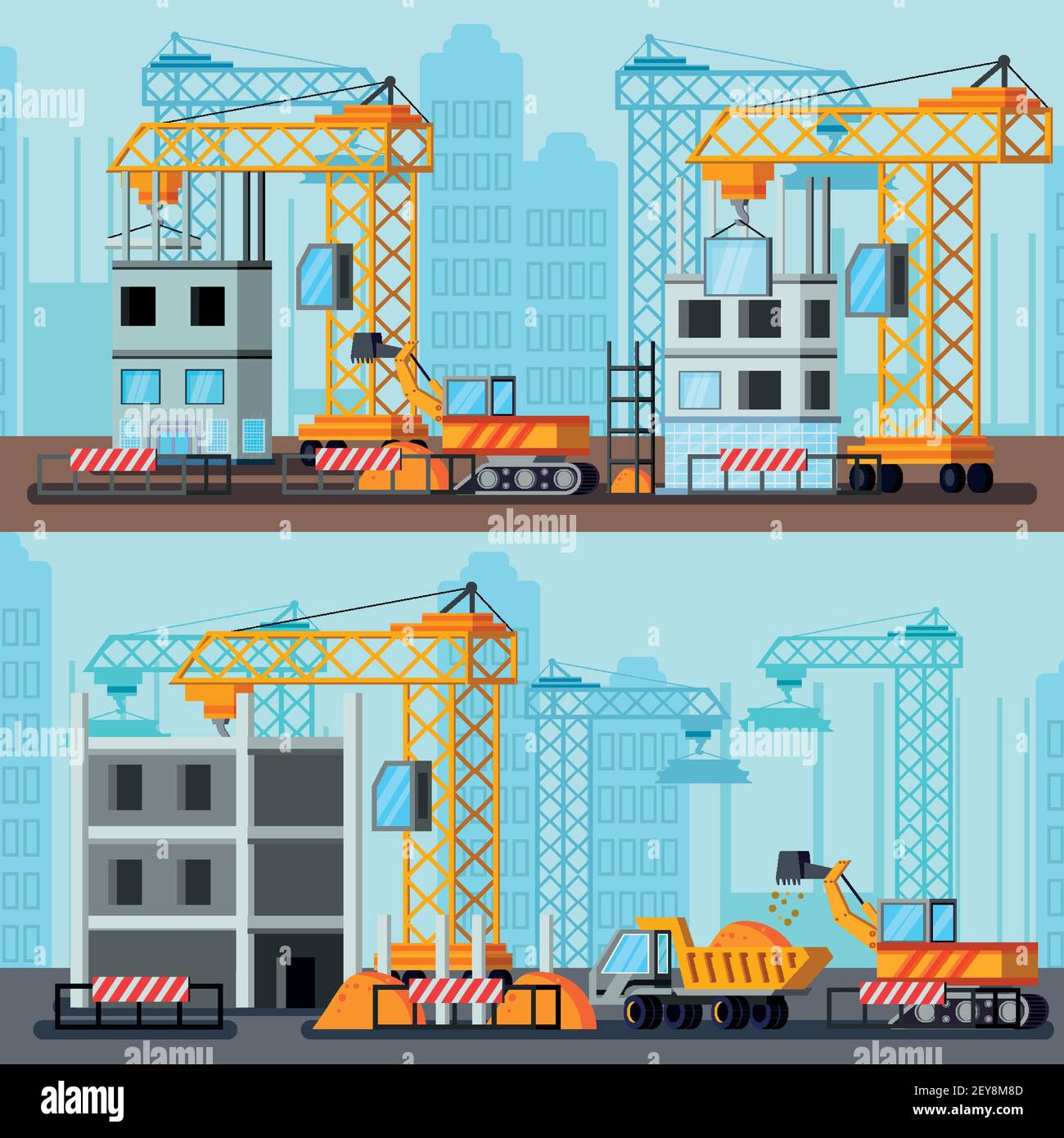 Sky scraper construction flat compositions with building site of tall ...