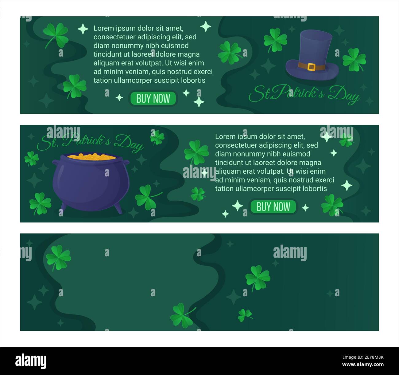Set Of St Patrick S Day Banners Leprechauns Hat And Pot With Gold