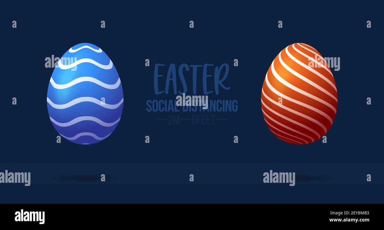 Social distancing at Easter. Trendy Eggs maintaining distance. Banner ...