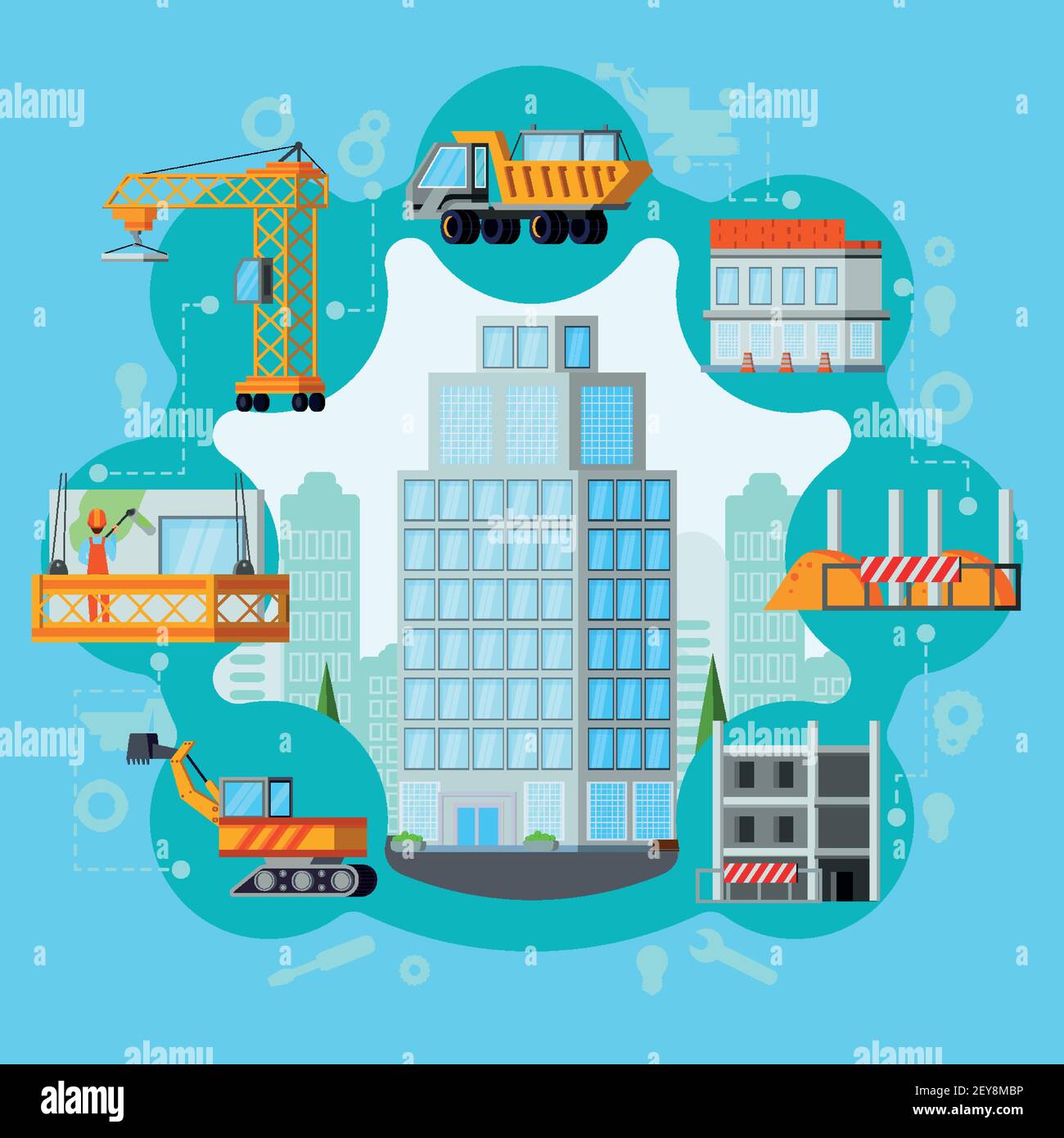 Sky scraper building process from excavation to ready house flat round ...