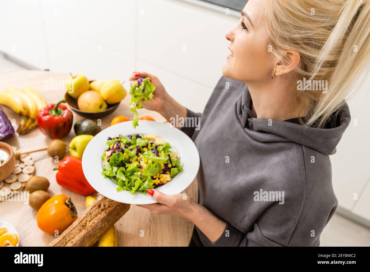 healthy eating, dieting and people concept - close up of young woman ...