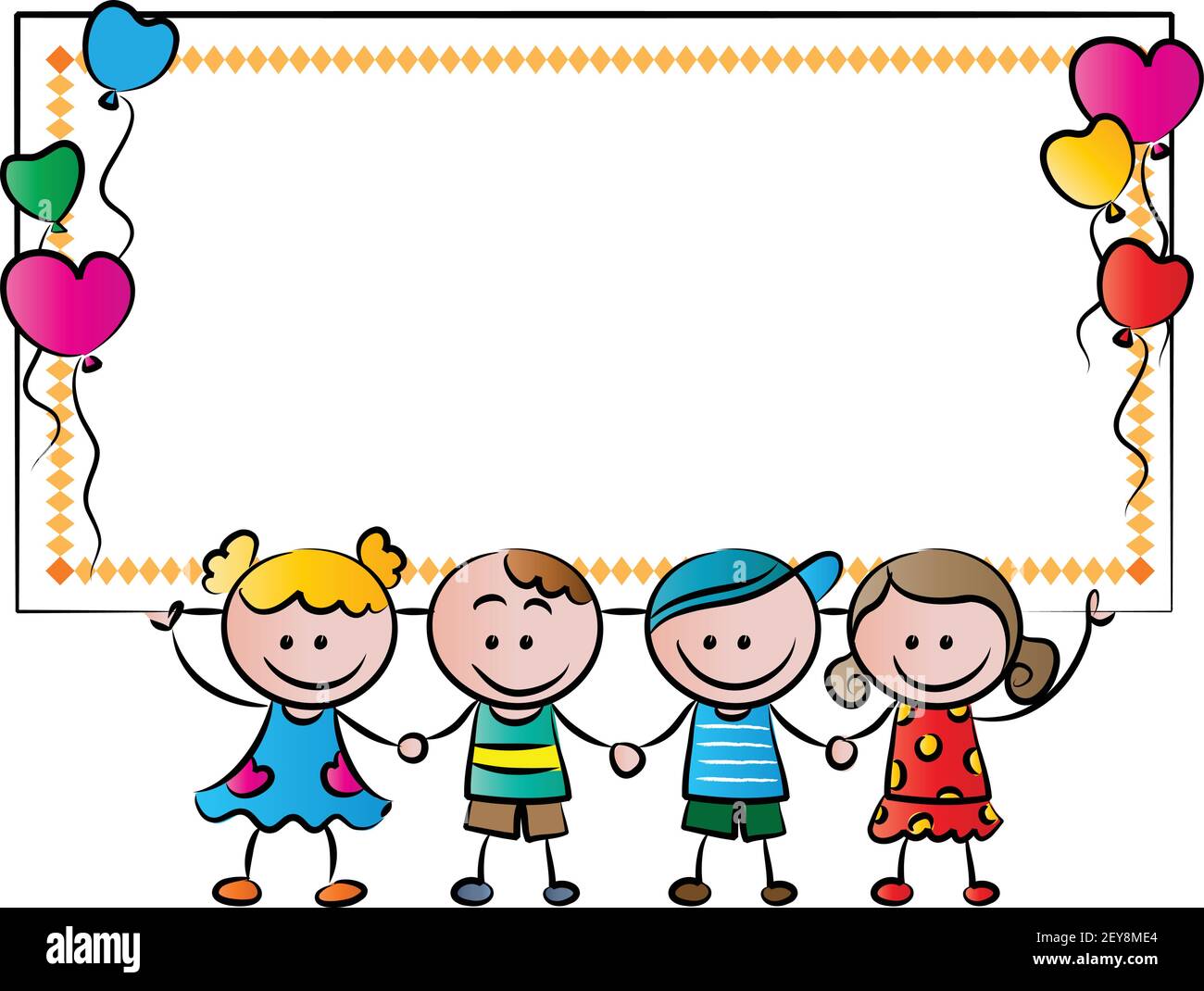 vector cartoon children hold blank card border frame background Stock ...