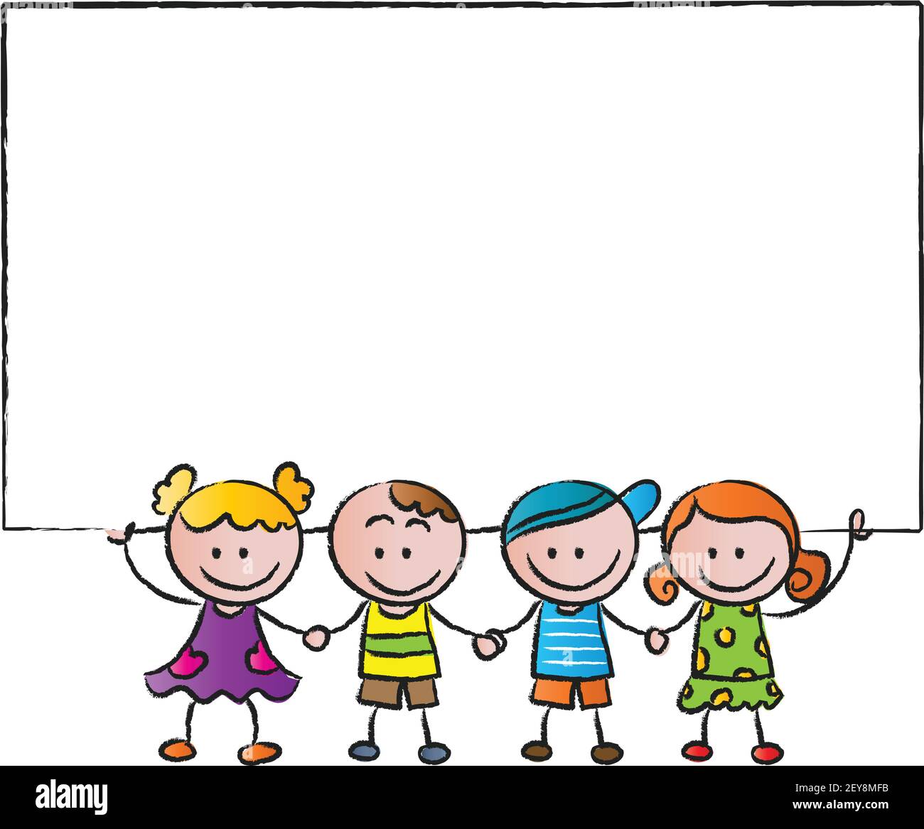vector cartoon children hold blank card border frame background Stock ...