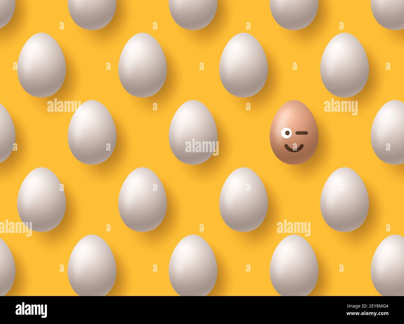 Brown realistic easter eggs emoji smile on yellow background. Seamless ...