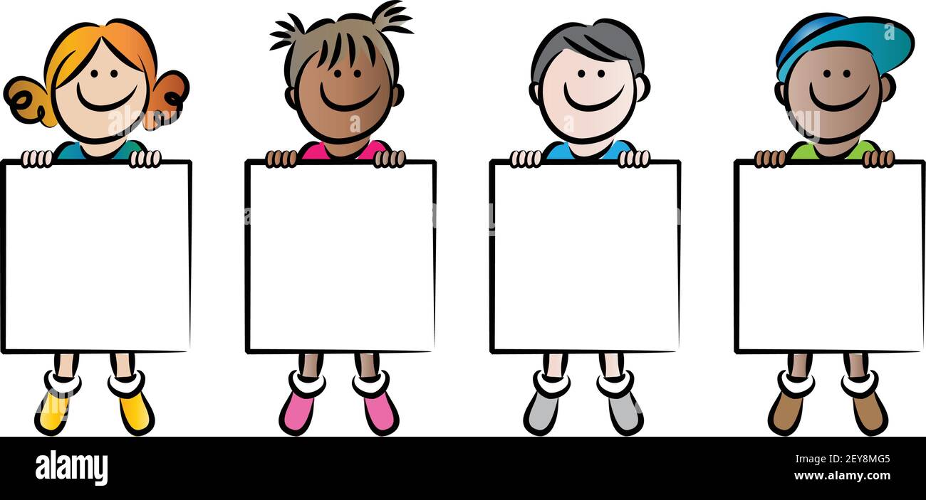 vector cartoon children hold blank card border frame background Stock ...