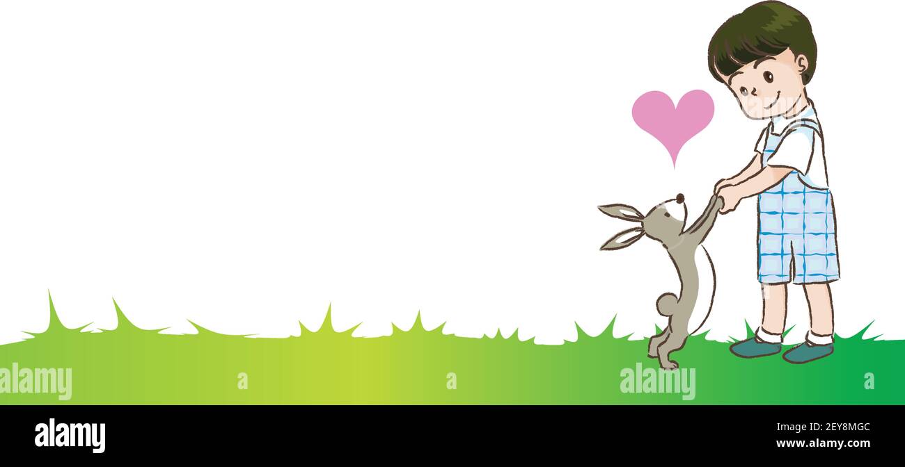 vector cartoon boy hold rabbit background Stock Vector Image & Art - Alamy