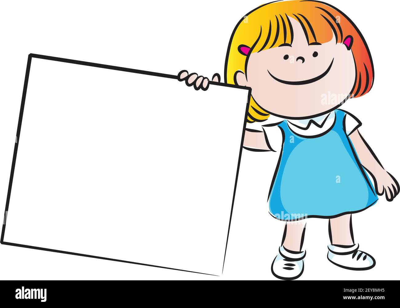 vector cartoon school girl hold blank card border frame background ...