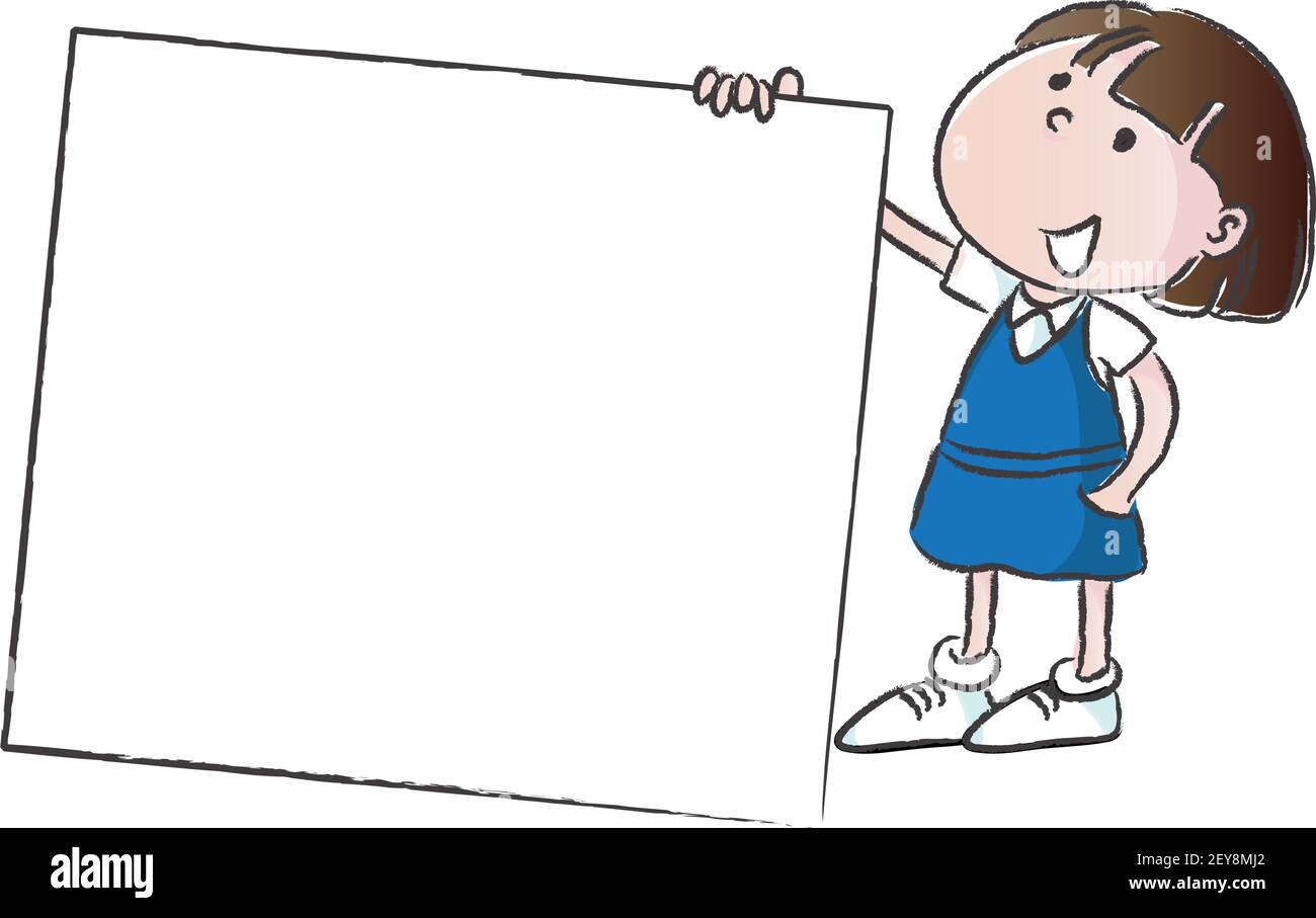 vector cartoon school girl hold blank card border frame background ...