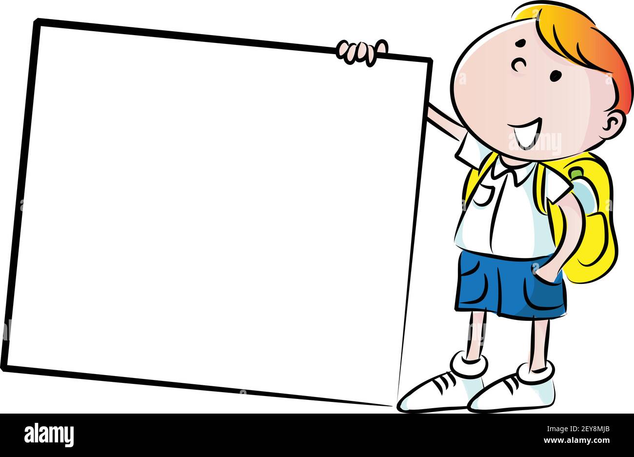 vector cartoon school boy hold blank card border frame background Stock ...