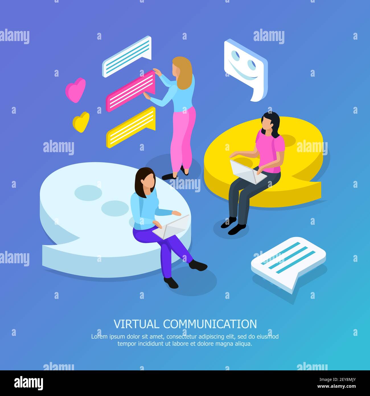 Virtual communication isometric background composition poster with ...
