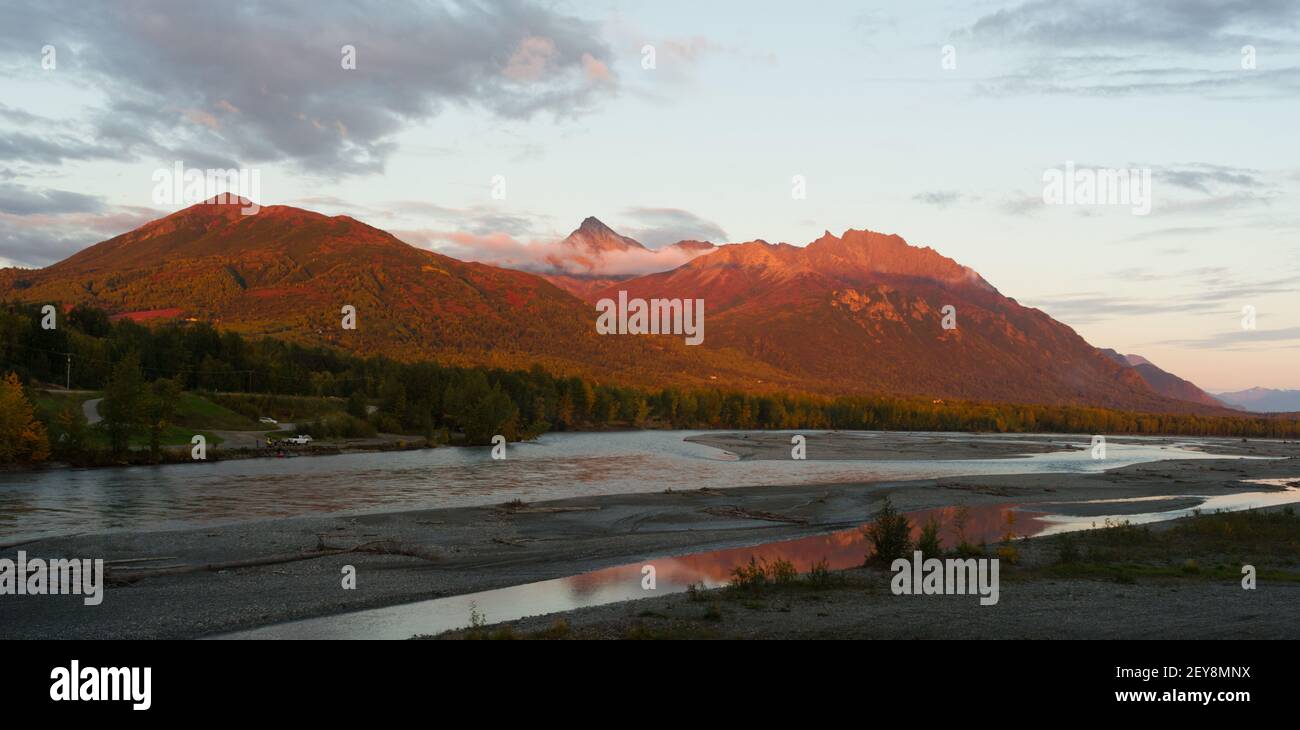 Mountains Matanuska River Palmer Alaska Sunset Stock Photo - Alamy