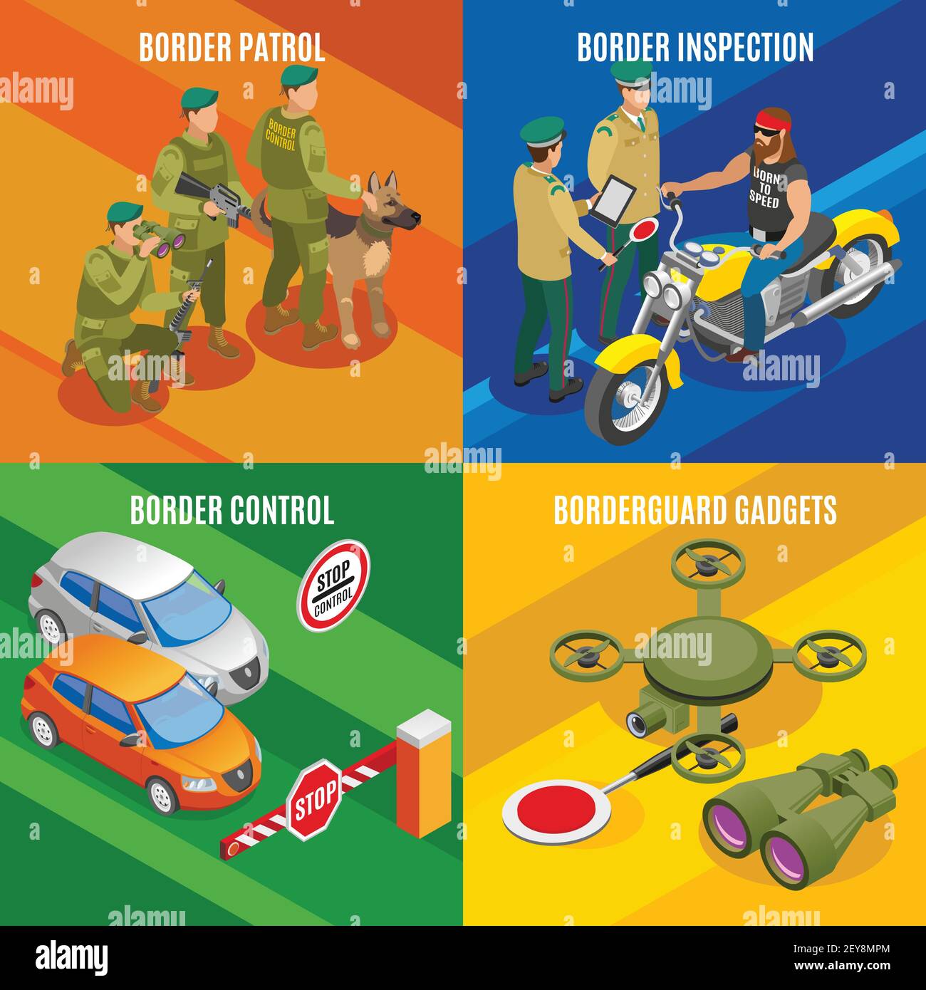 Border service isometric design concept with frontier control and ...