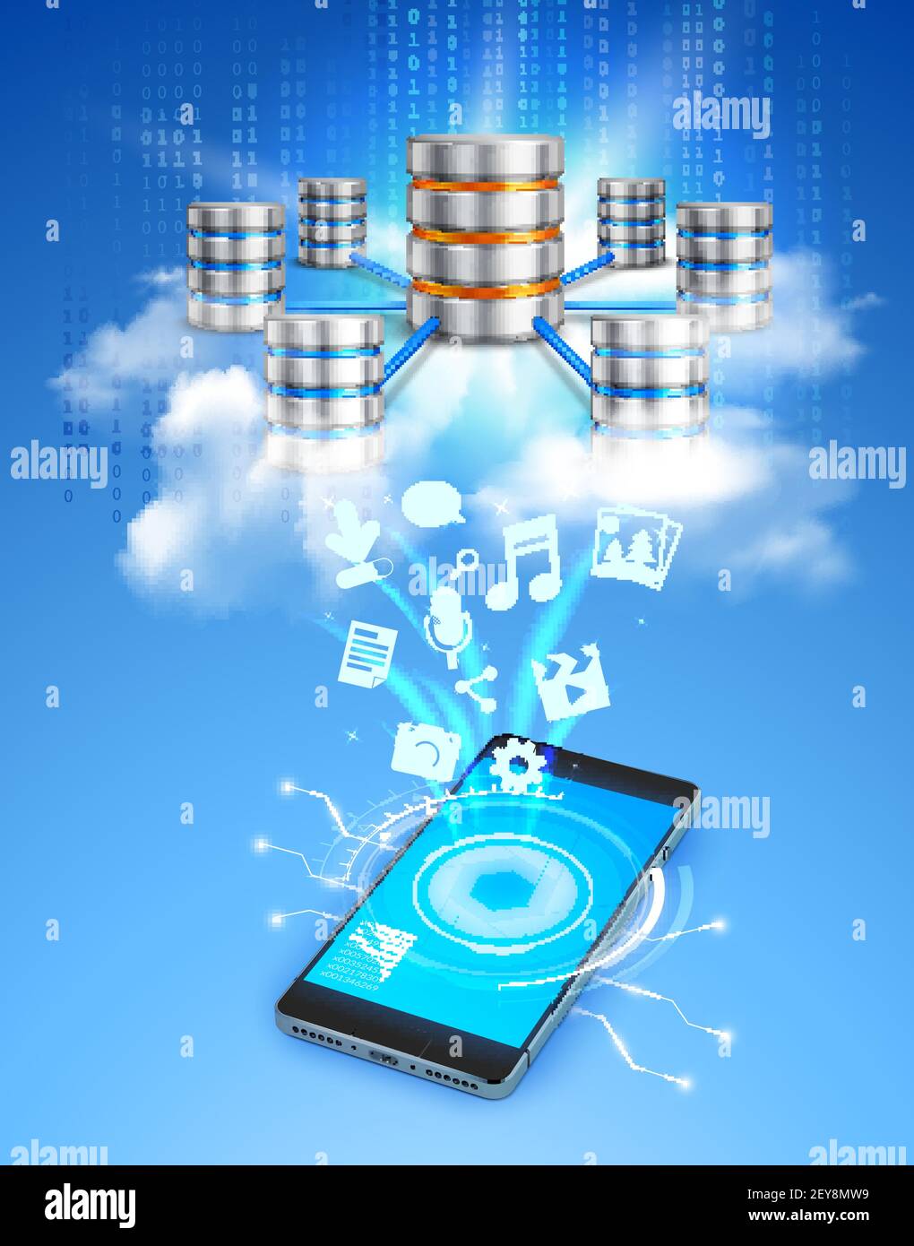 Music video images symbols streaming to cloud storage devices realistic ...