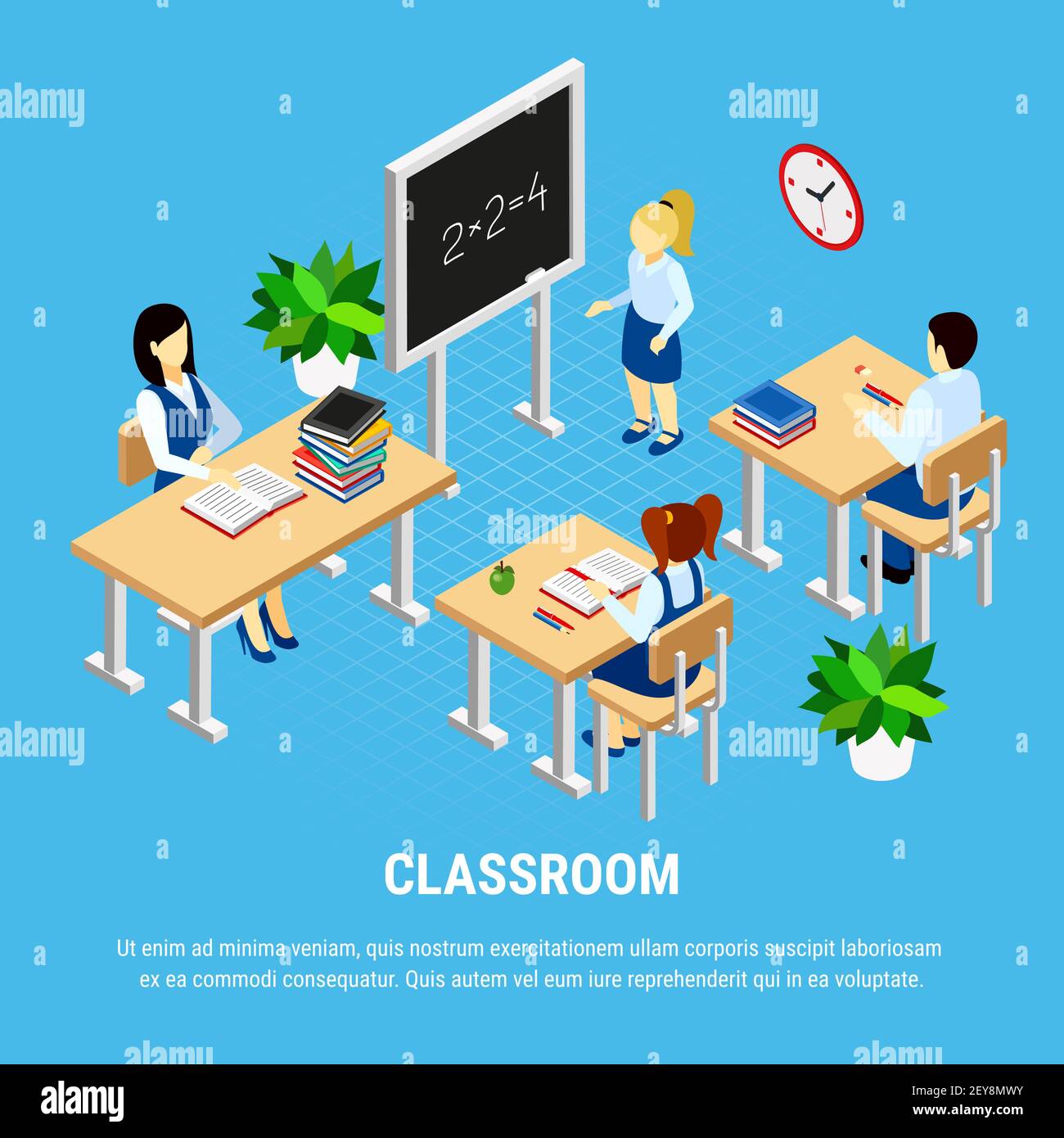 Pupils and teacher at mathematics lesson in classroom education 3d ...