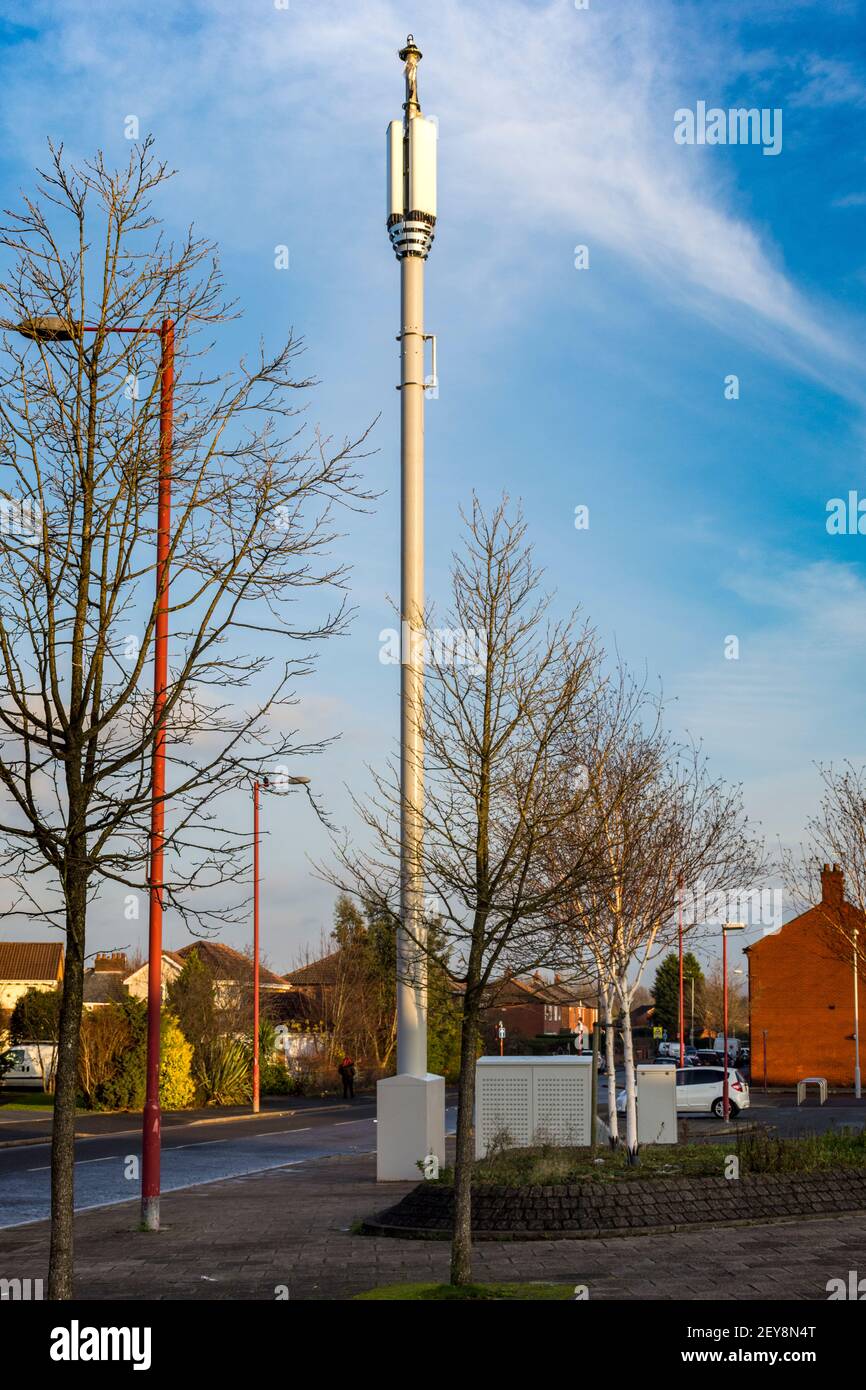 Newly erected mobile phone communications mast at Droylsden, Tameside ...