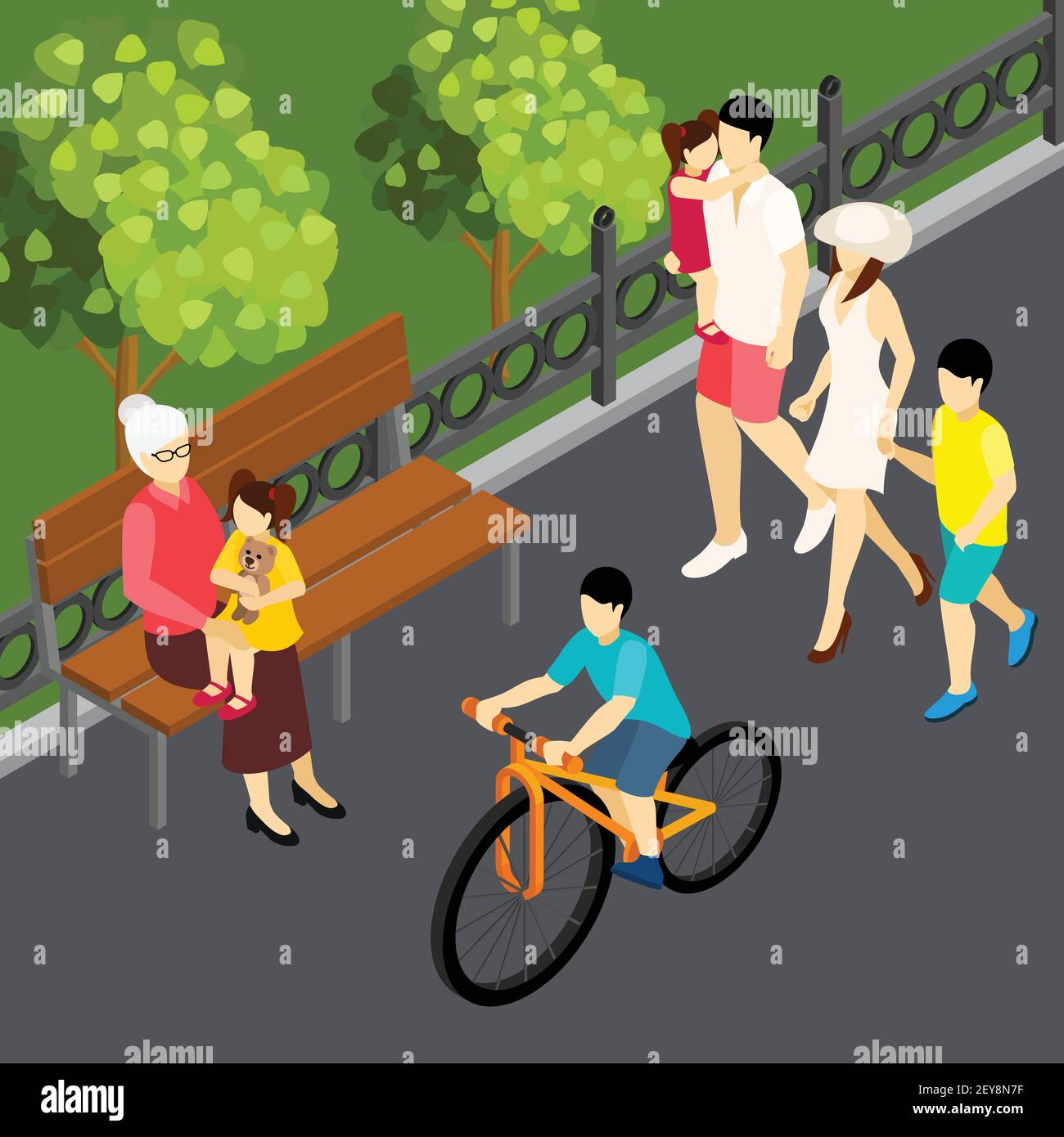 Family summer weekend vacation outdoor isometric composition with ...