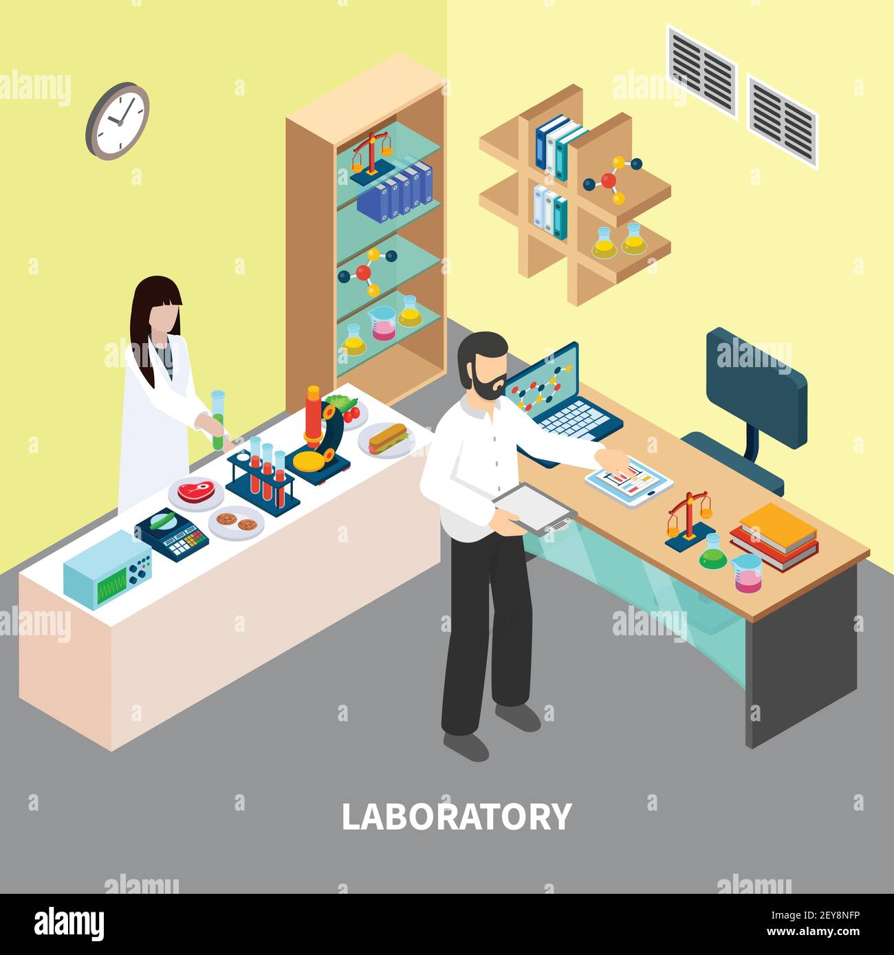 Laboratory staff with equipment during checking food from restaurant ...