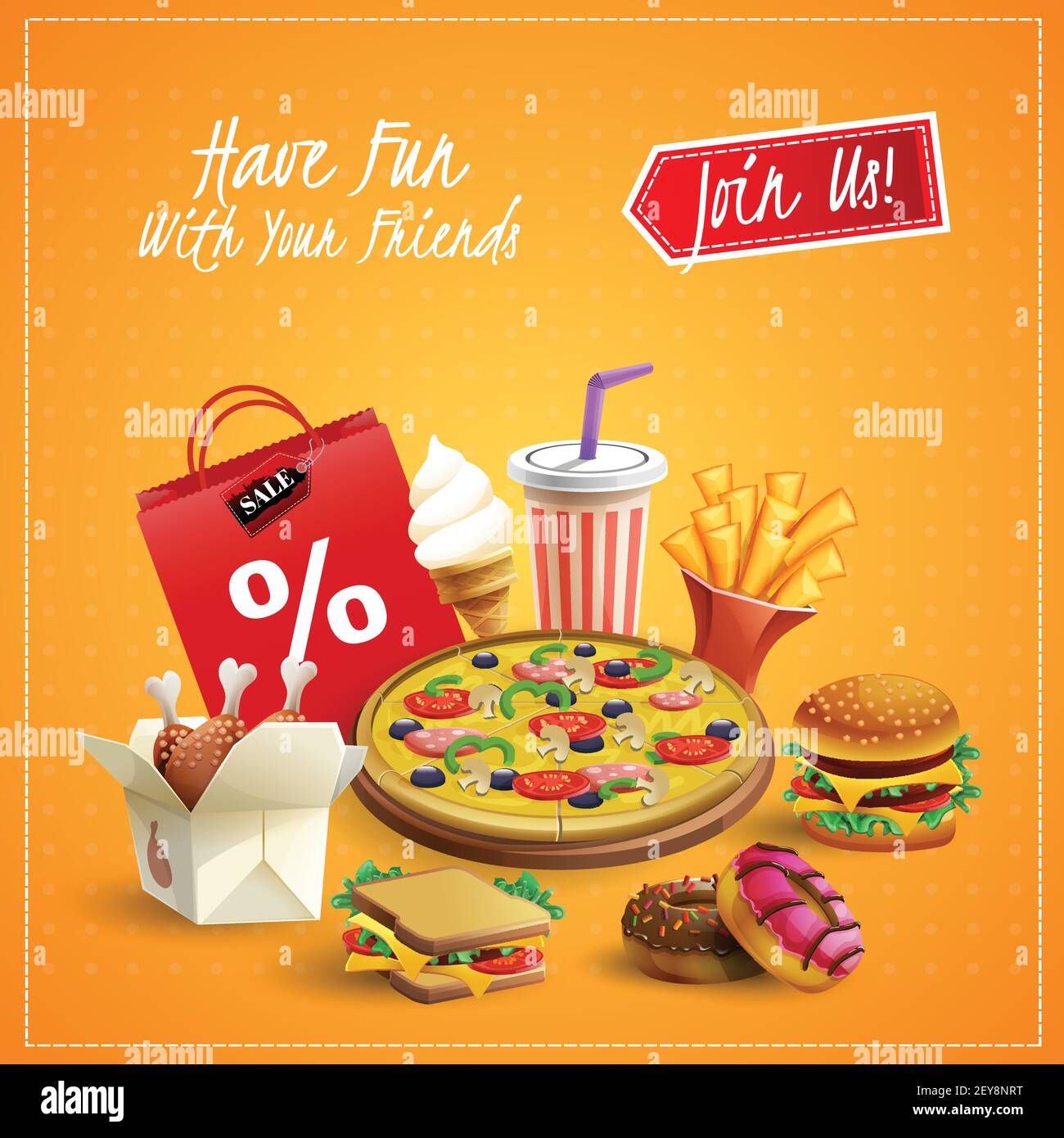 Different tasty dishes and drinks in fast food cafe on bright ...