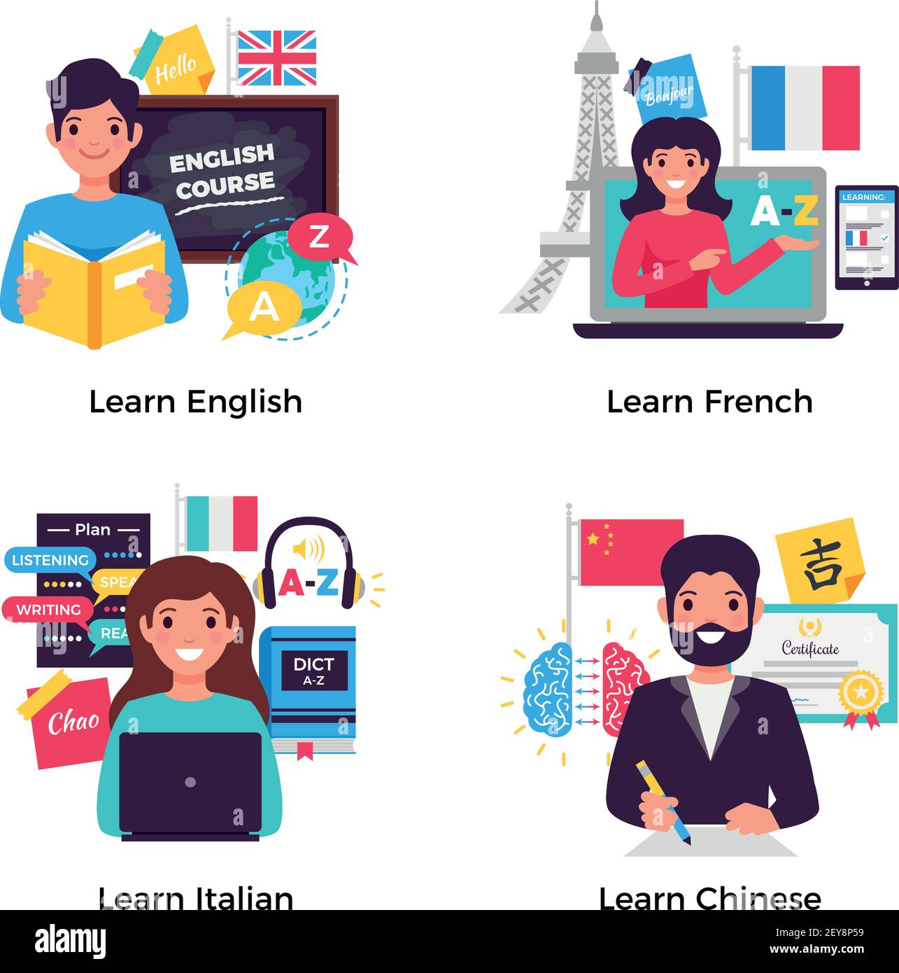 Learning english french italian chinese with language center advanced ...