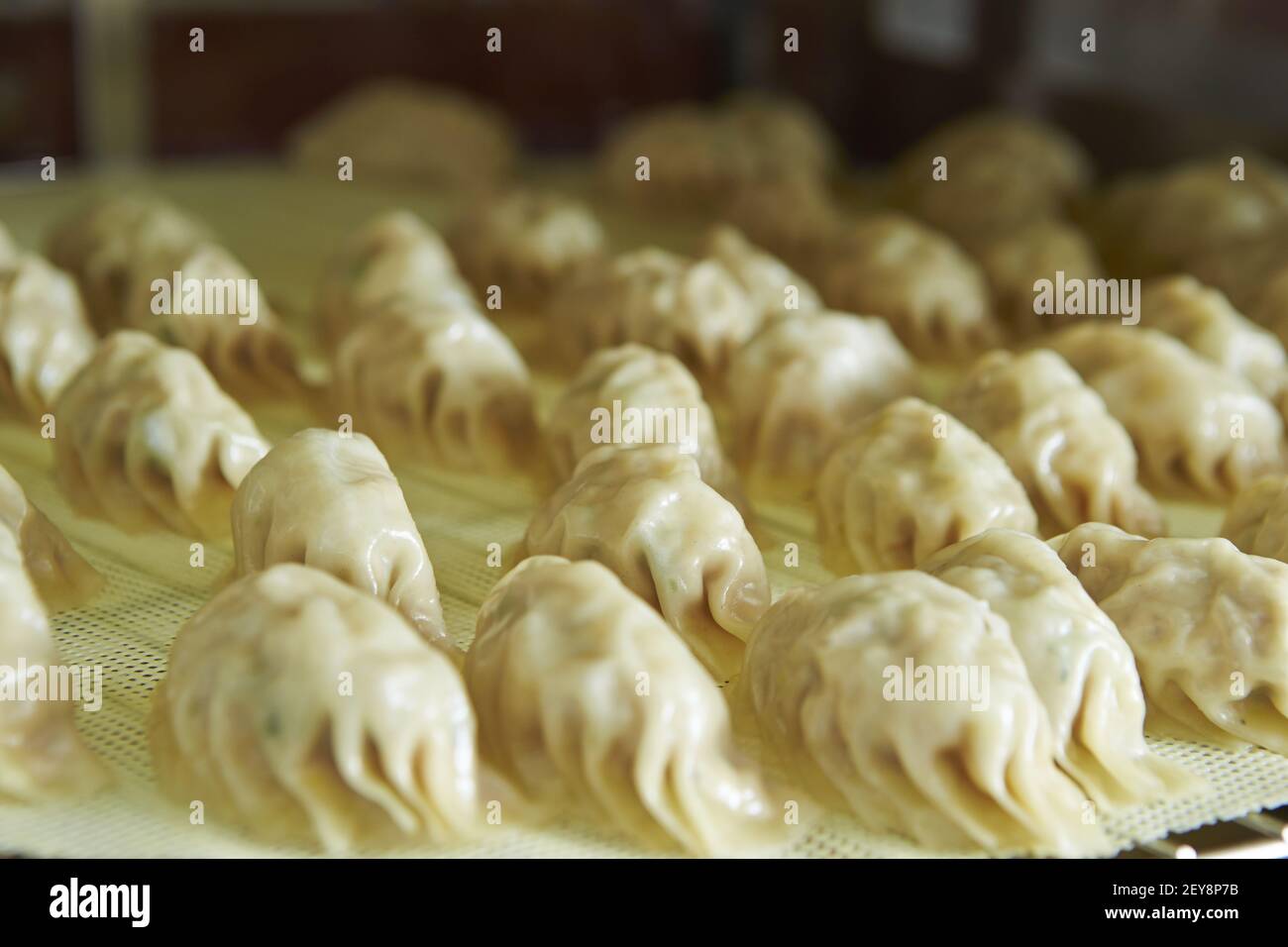 Fresh raw dumplings on a tray ready to be baked or boiled Stock Photo ...