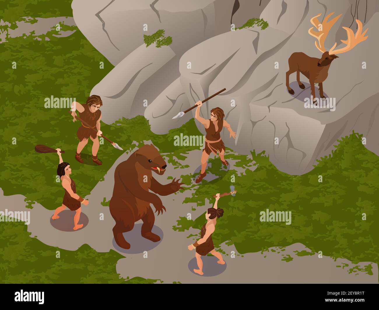 Ancient people using primitive hunting weapon to ambush and kill ...