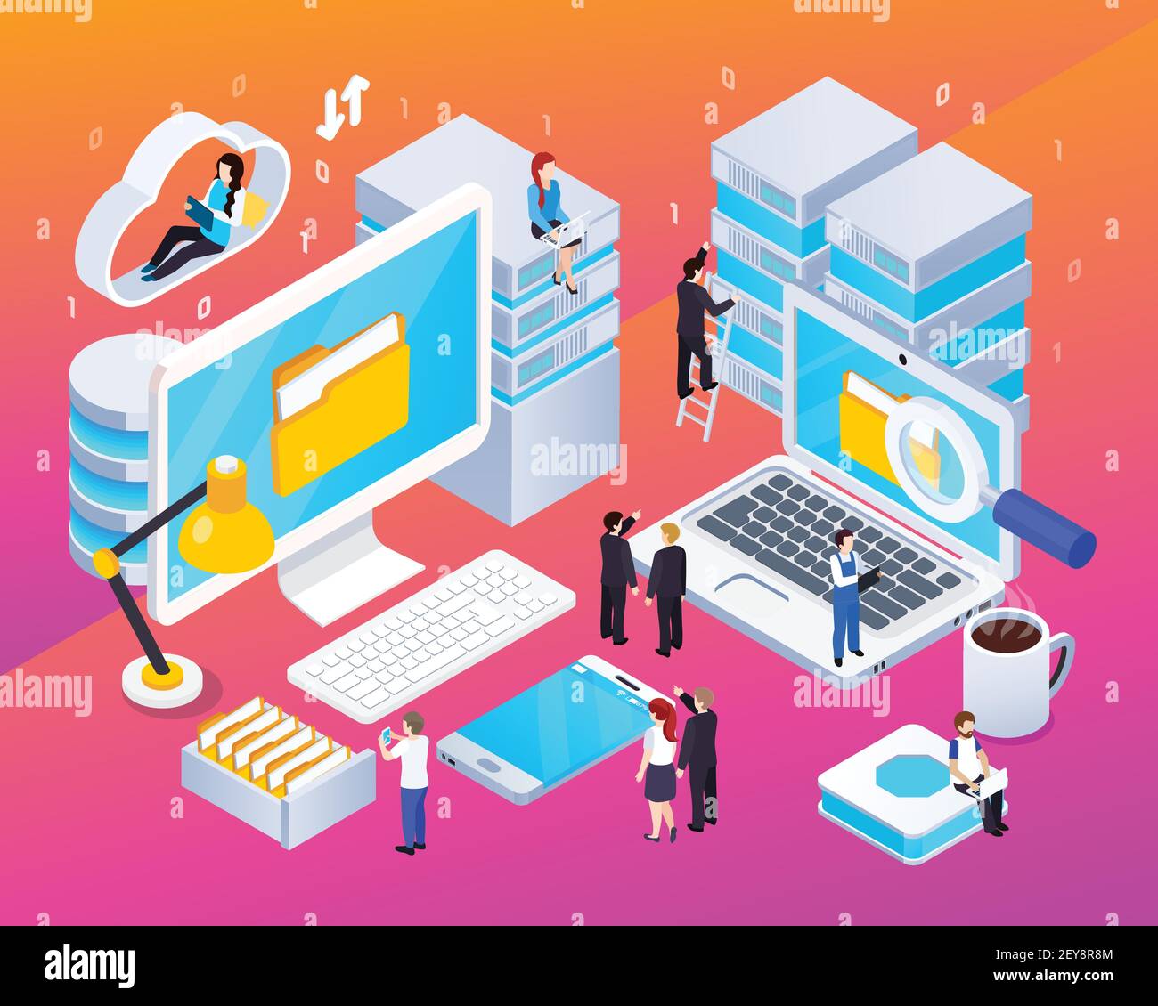 Big Data Streams Processing Analysis Technologies Tools Isometric Colorful Glow Composition With