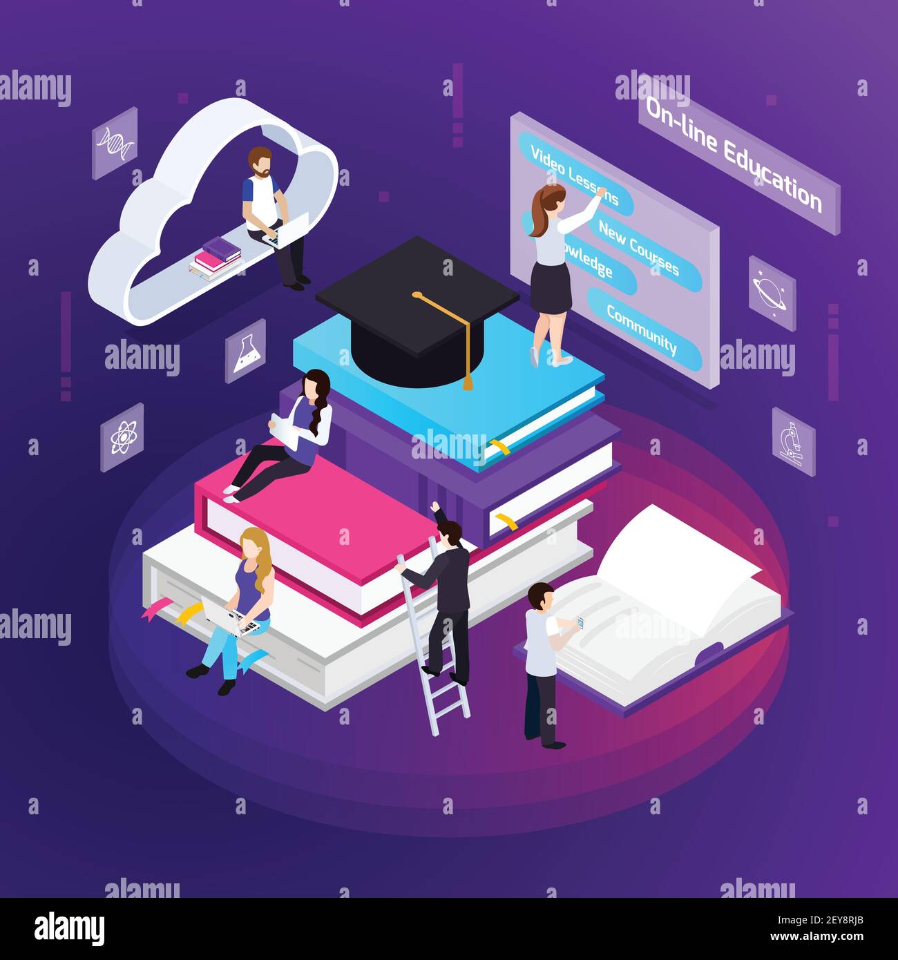 E-learning distance education colorful glow composition with students ...