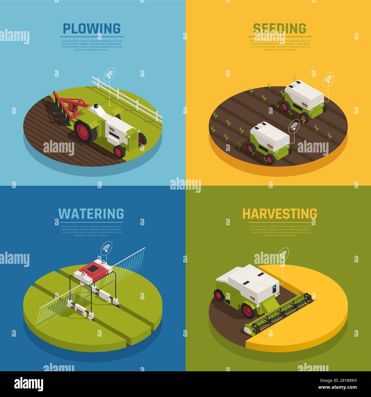 Agriculture automation smart farming 2x2 design concept with editable ...