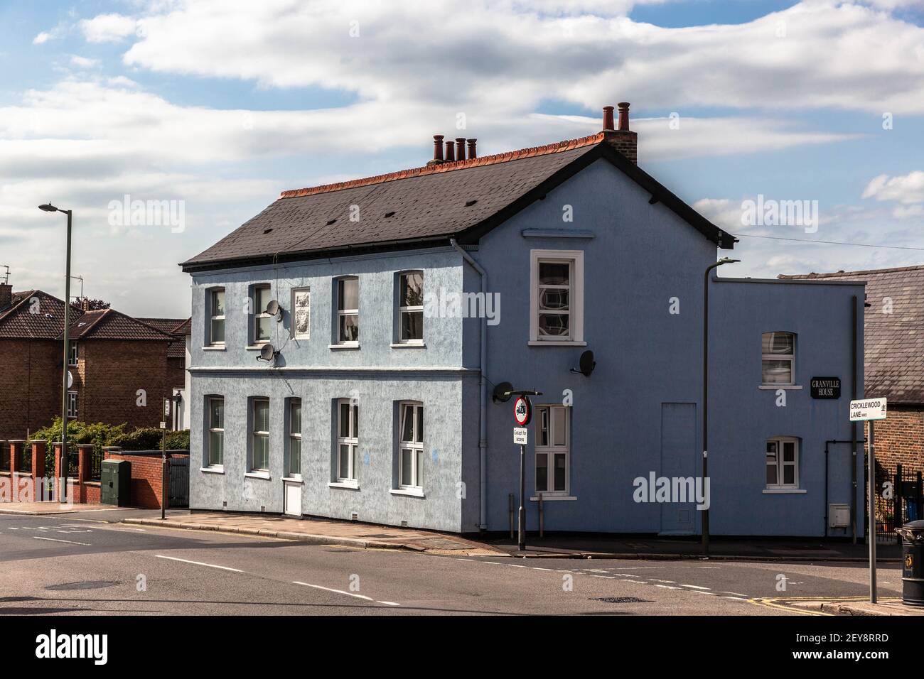 Two storey blue house, Cricklewood Lane, London NW2, Hendon, England ...