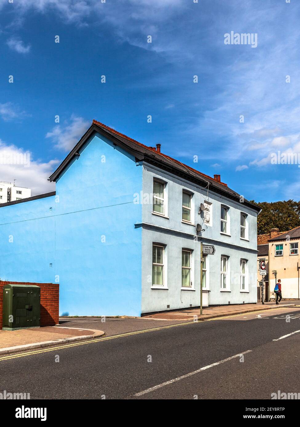 Two storey blue house, Cricklewood Lane, London NW2, Hendon, England ...