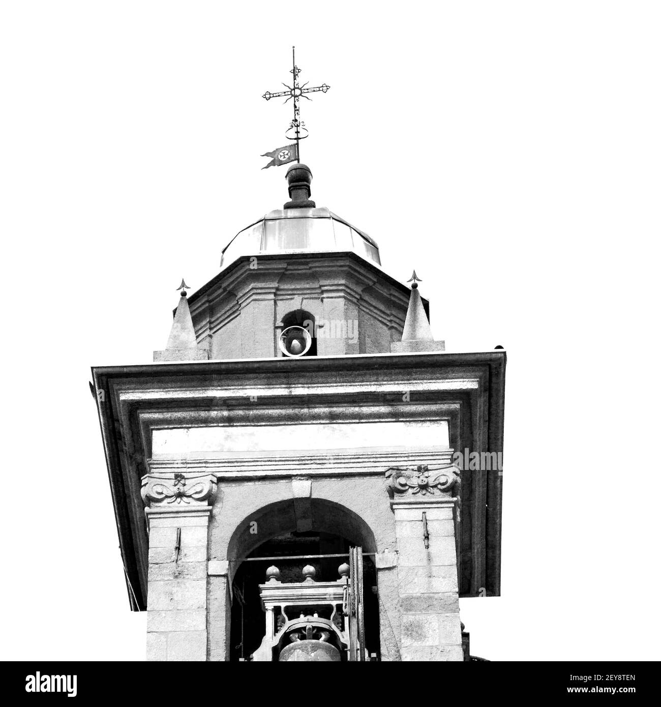 Monument clock tower in italy europe old stone and bell Stock Photo - Alamy