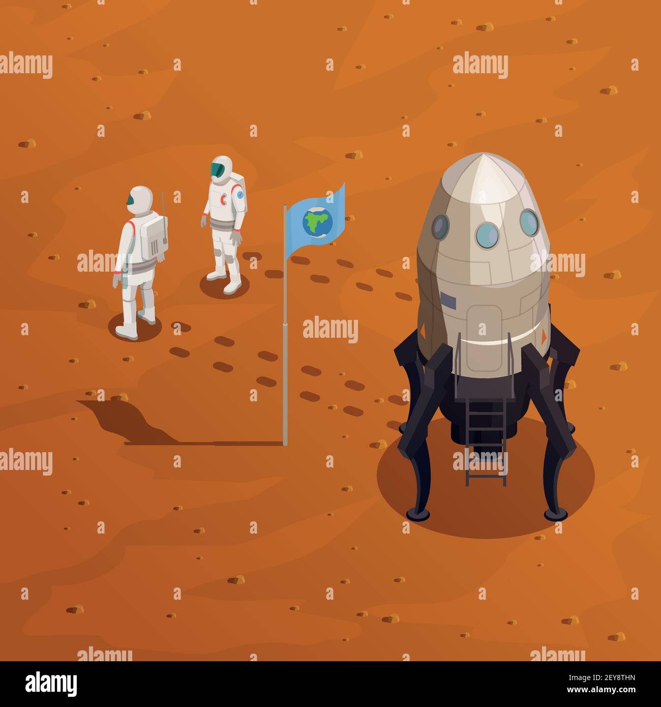 Mars exploration design concept with two astronauts in spacesuit ...