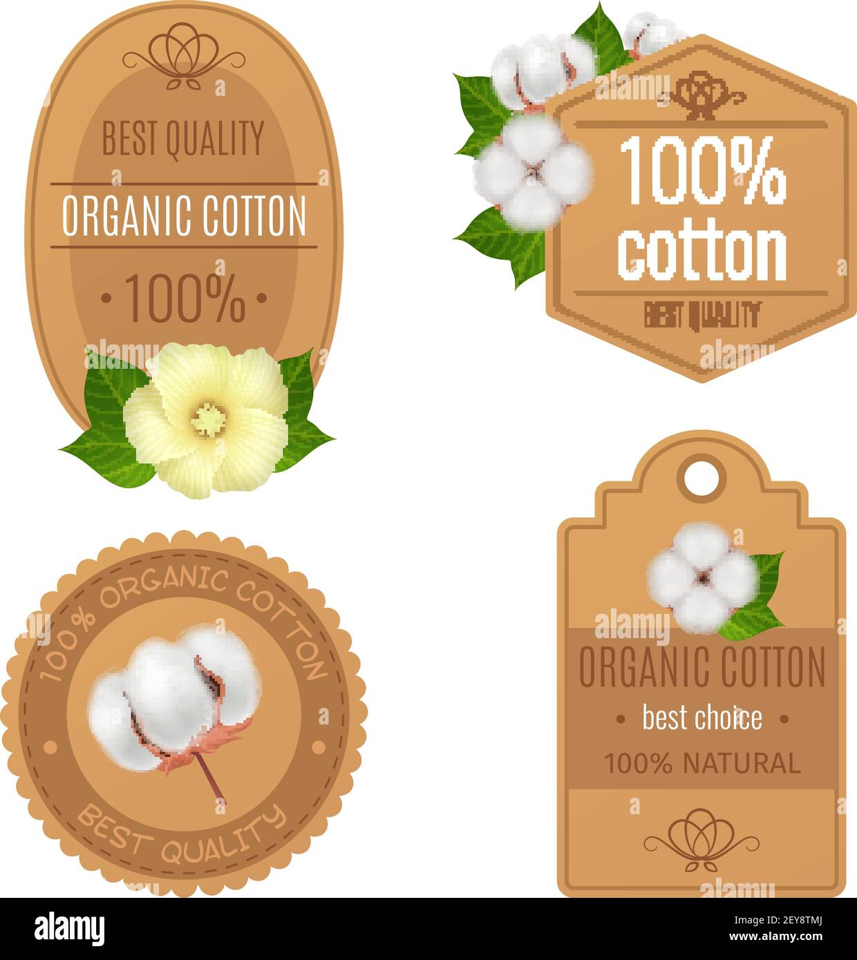 Four cotton emblems labels realistic transparent icon set with best ...