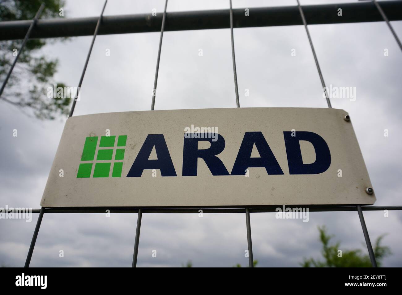 POZNAN, POLAND - Jul 02, 2017: Arad construction company logo sign on a ...