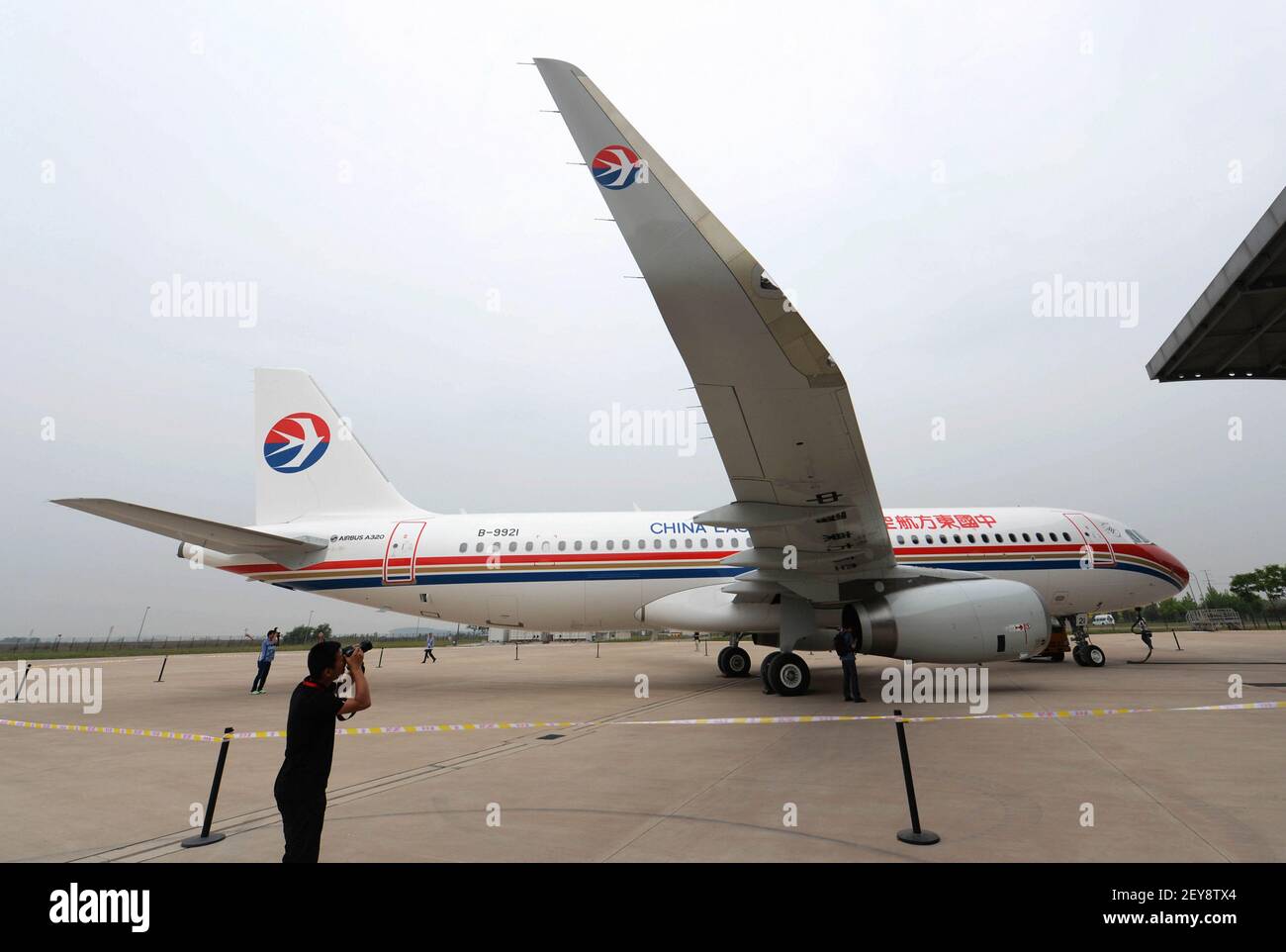 An A320 Sharklet aircraft parks at the delivery center of Airbus ...