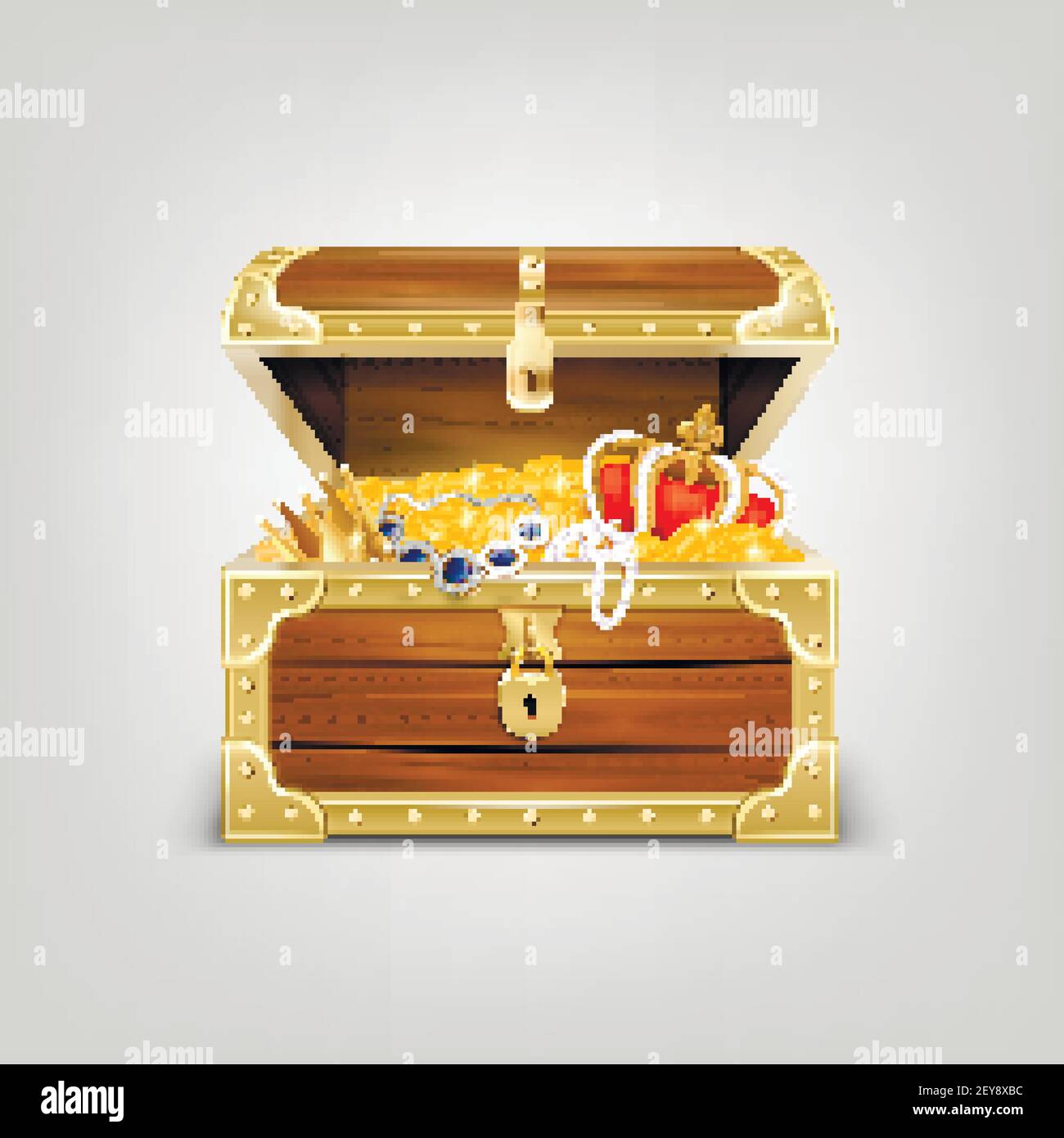 Old wooden chest with treasures realistic composition with image of ...